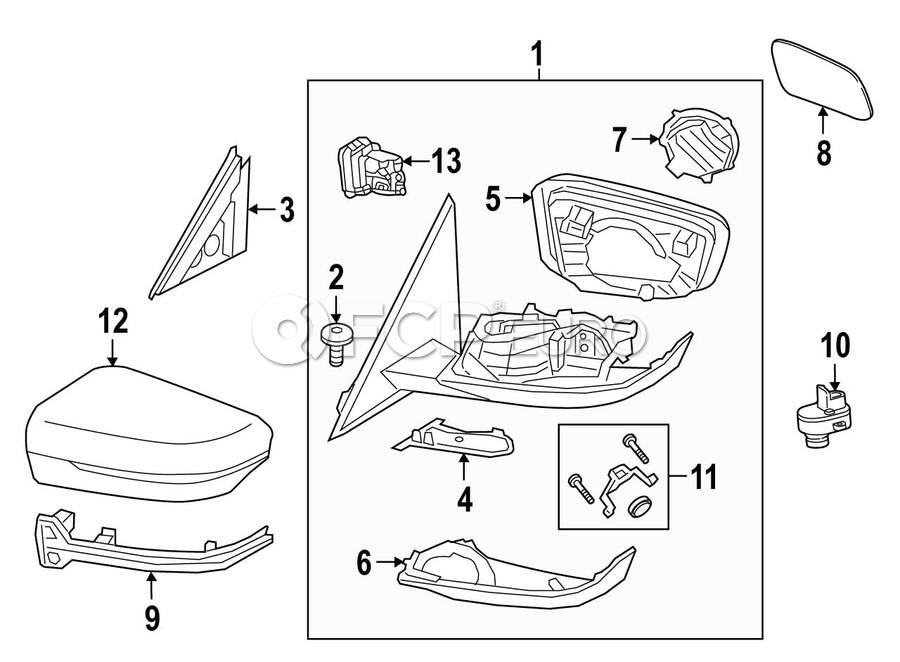 BMW Door Mirror - Genuine BMW 51165A08378 | FCP Euro
