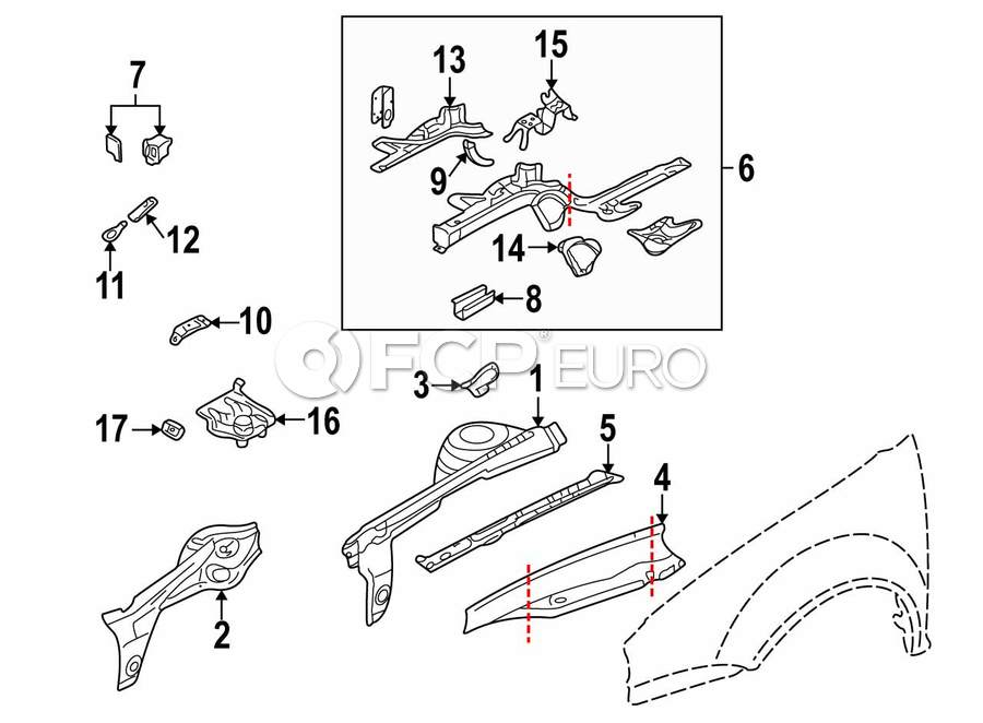 VW Fender Apron Assembly - Genuine VW 1J0805115 | FCP Euro