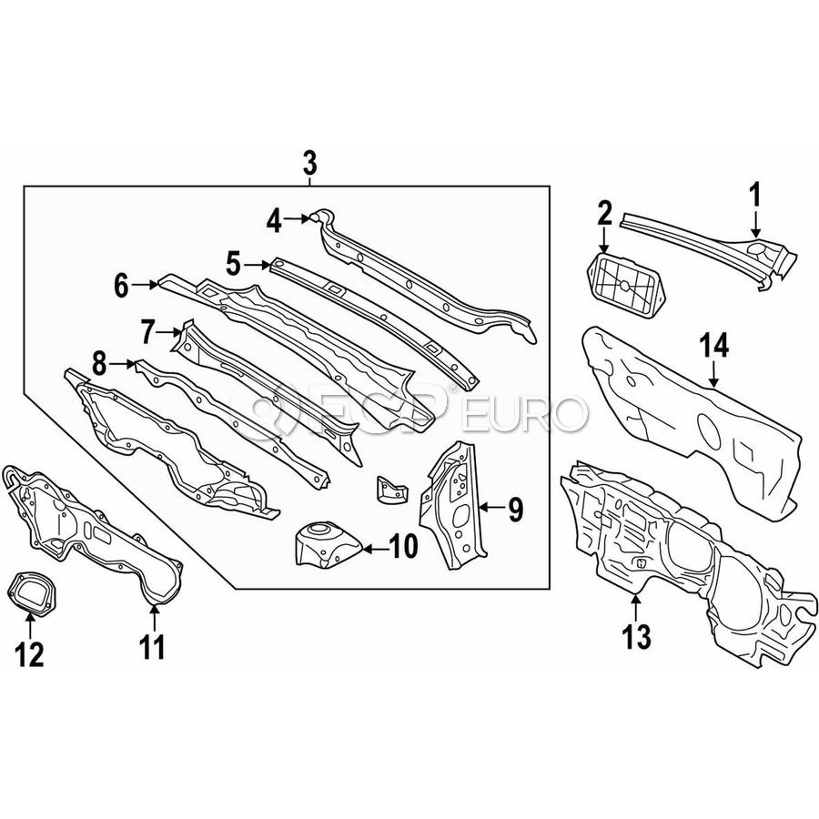 Volkswagen Cowl Panel Reinforcement - Genuine VW 5C6805277B | FCP Euro