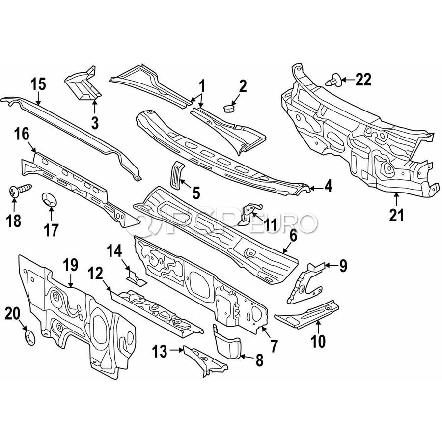 Volkswagen Cowl Grille Panel Bracket - Genuine VW 5G1805495B | FCP Euro