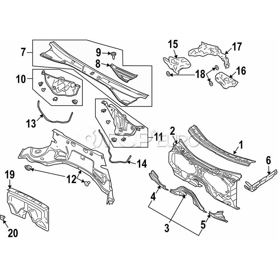 Volkswagen Cowl Water Deflector - Genuine VW 7L6819401K9B9 | FCP Euro