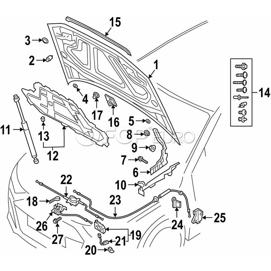 Audi Hood Latch Striker Plate - Genuine Audi 81A823186A | FCP Euro