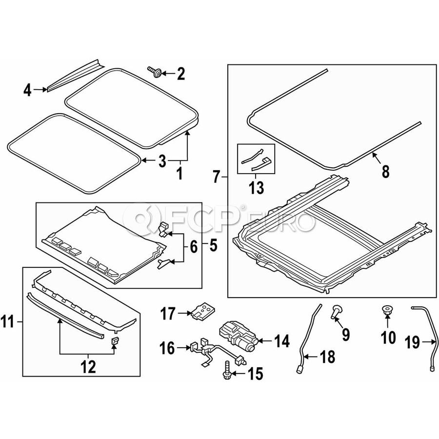 Audi VW Sunroof Glass Hardware Kit - Genuine Audi VW 8W5898955 | FCP Euro