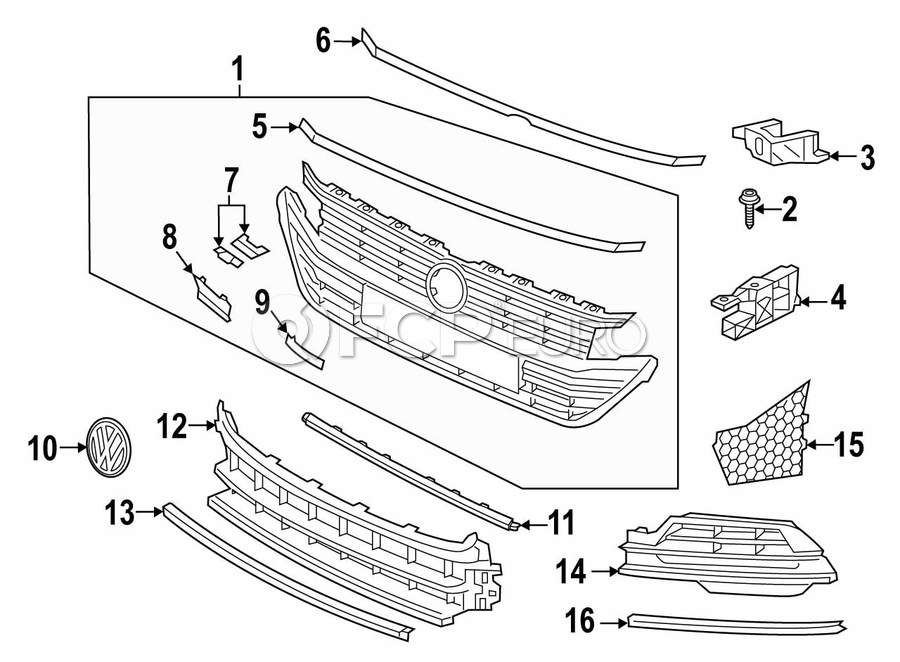 Volkswagen Grille - Genuine VW 3G8853677A041 | FCP Euro