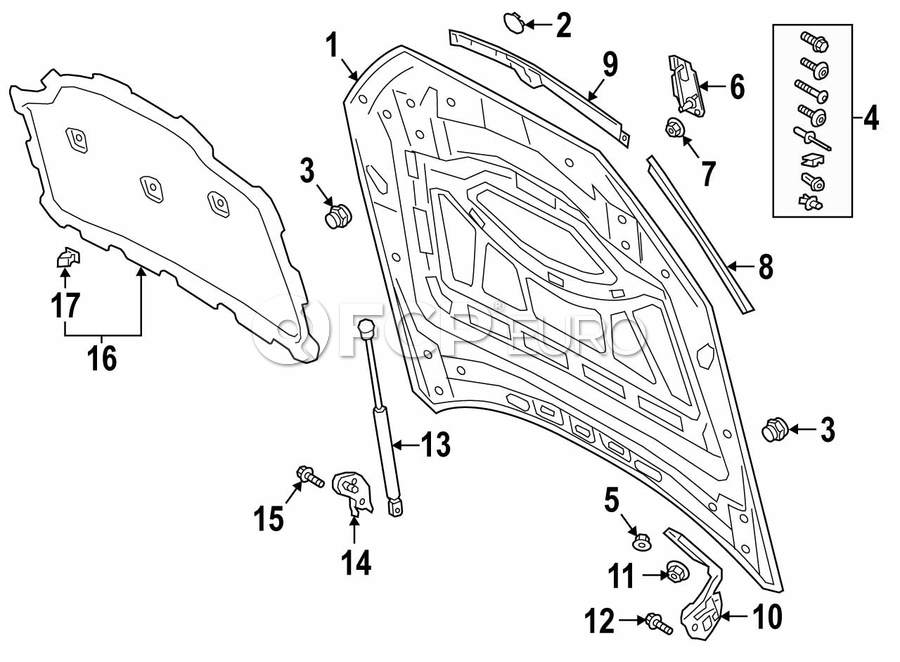 Audi Hood Panel Hardware Kit - Genuine Audi 4M8098615 | FCP Euro