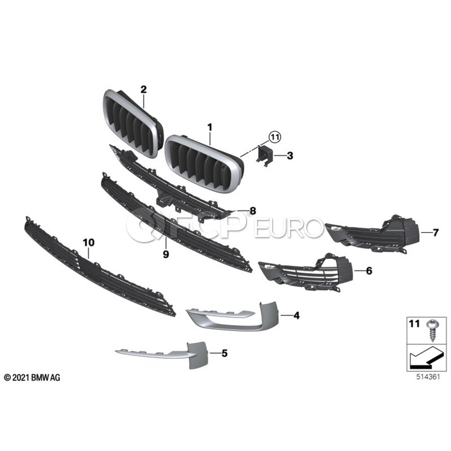 BMW Grille Side Closed Left (Pure Experience) - Genuine BMW 51117336509 ...