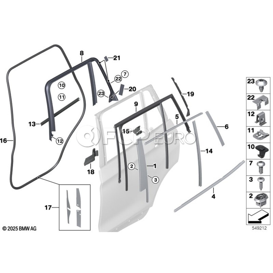 BMW Door Weatherstrip Rear - Genuine BMW 51227300249 | FCP Euro