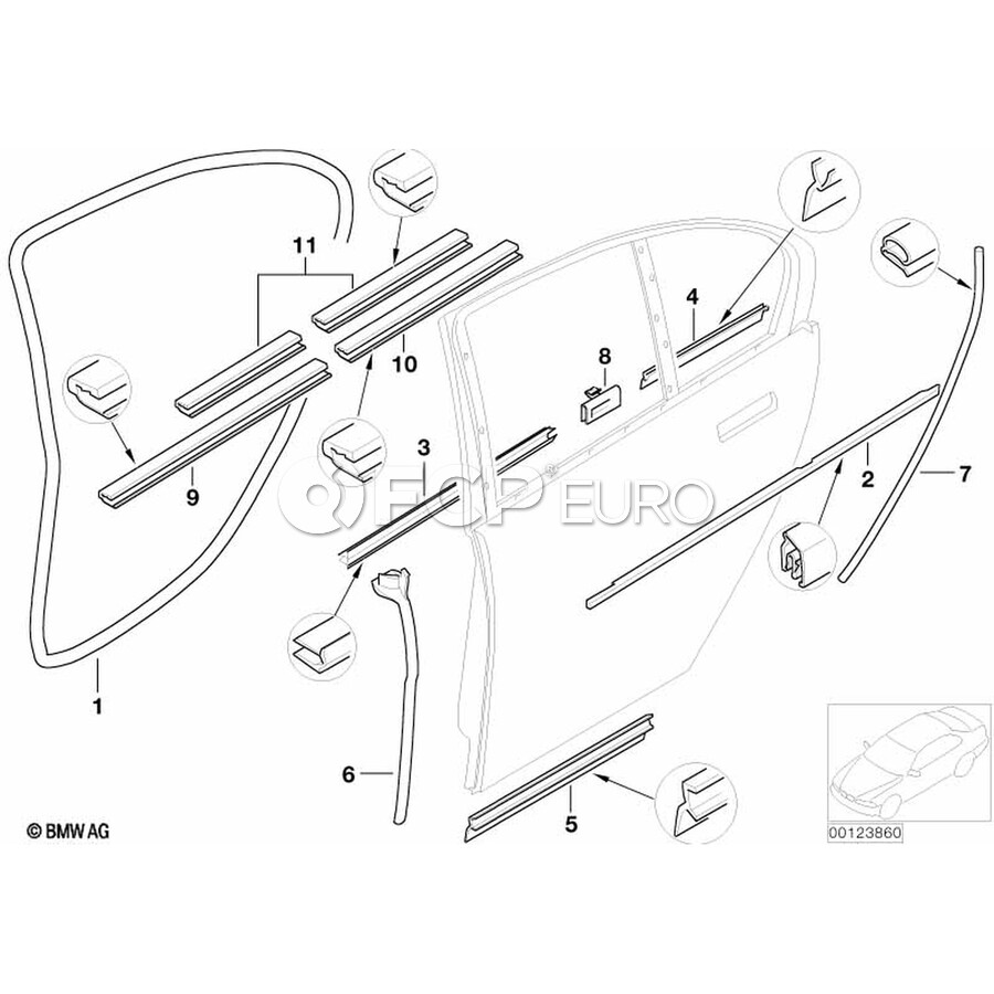 BMW Gasket Door Joint B Column Left - Genuine BMW 51228223759 | FCP Euro