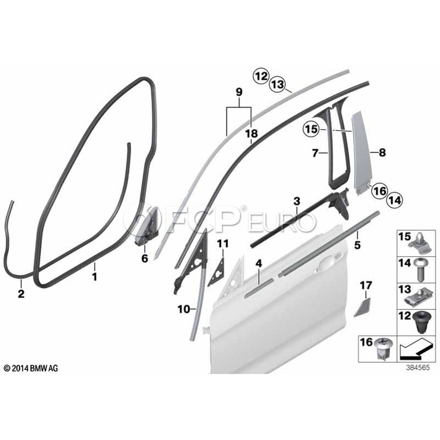 BMW Door Window Belt Weather Strip - Genuine BMW 51337325326 | FCP Euro