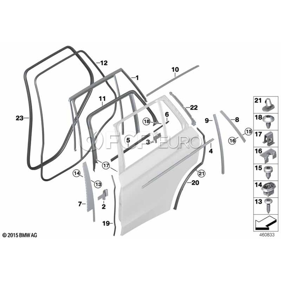 BMW CoverWndw FrameC-ColumnDoor Rear Lft (Gloss Black) - Genuine BMW ...