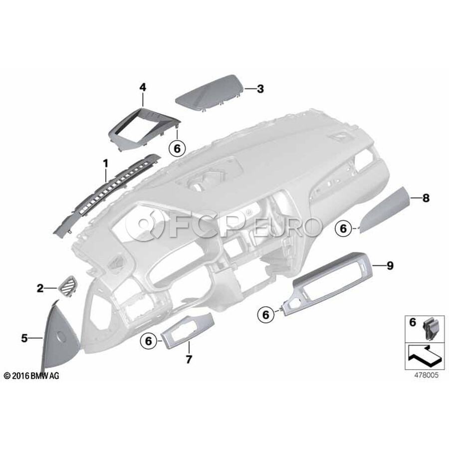 BMW Cover Dashboard Right (Fineline Anth) - Genuine BMW 51459302194 ...