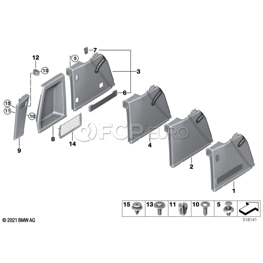 BMW Interior Quarter Panel Trim Panel Storage Compartment - Genuine BMW ...