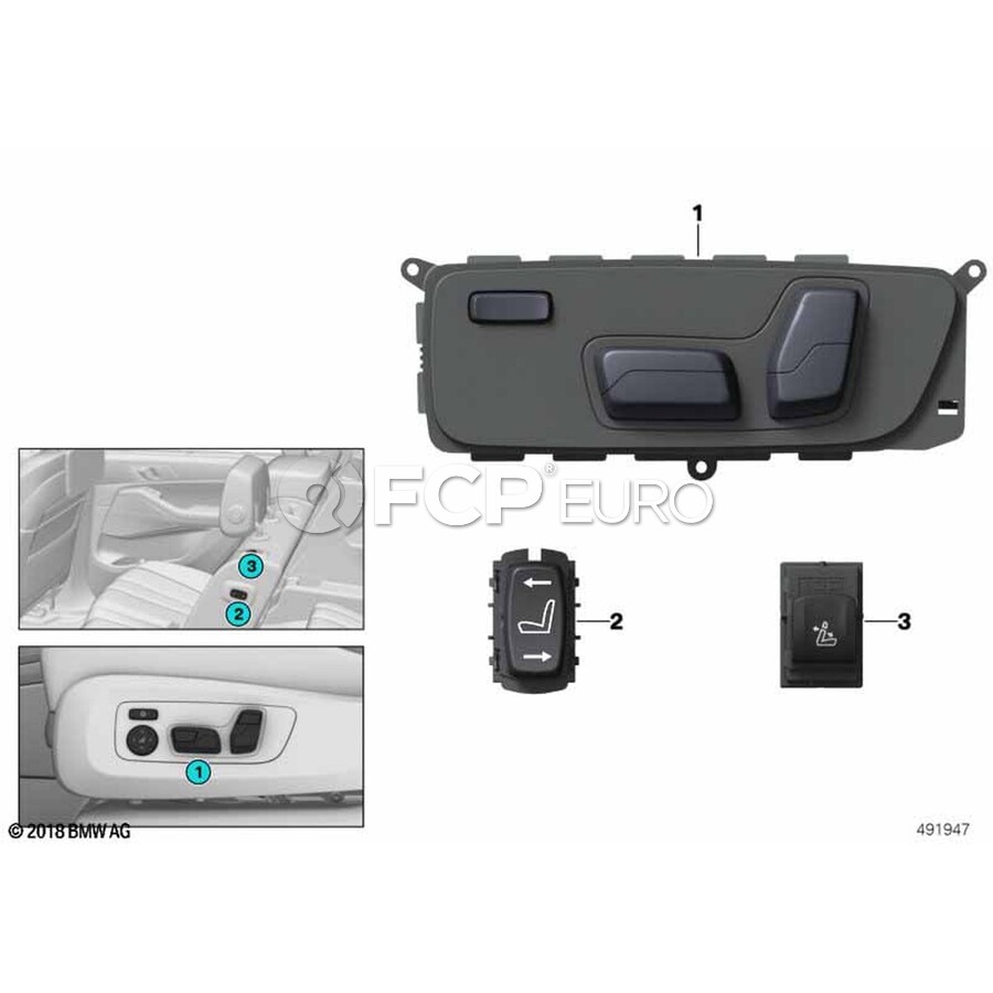 BMW Power Seat Switch - Genuine BMW 61319861513 | FCP Euro