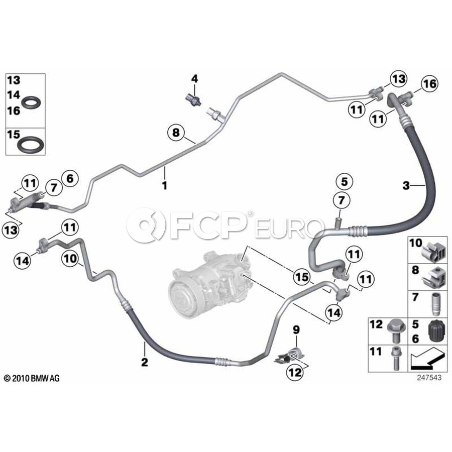 BMW A/C Refrigerant Discharge Hose - Genuine BMW 64539242078 | FCP Euro