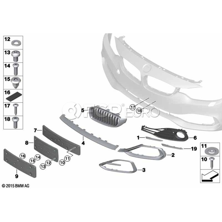 BMW Partially Open Grid Left (Modern Line) - Genuine BMW 51117309627 ...