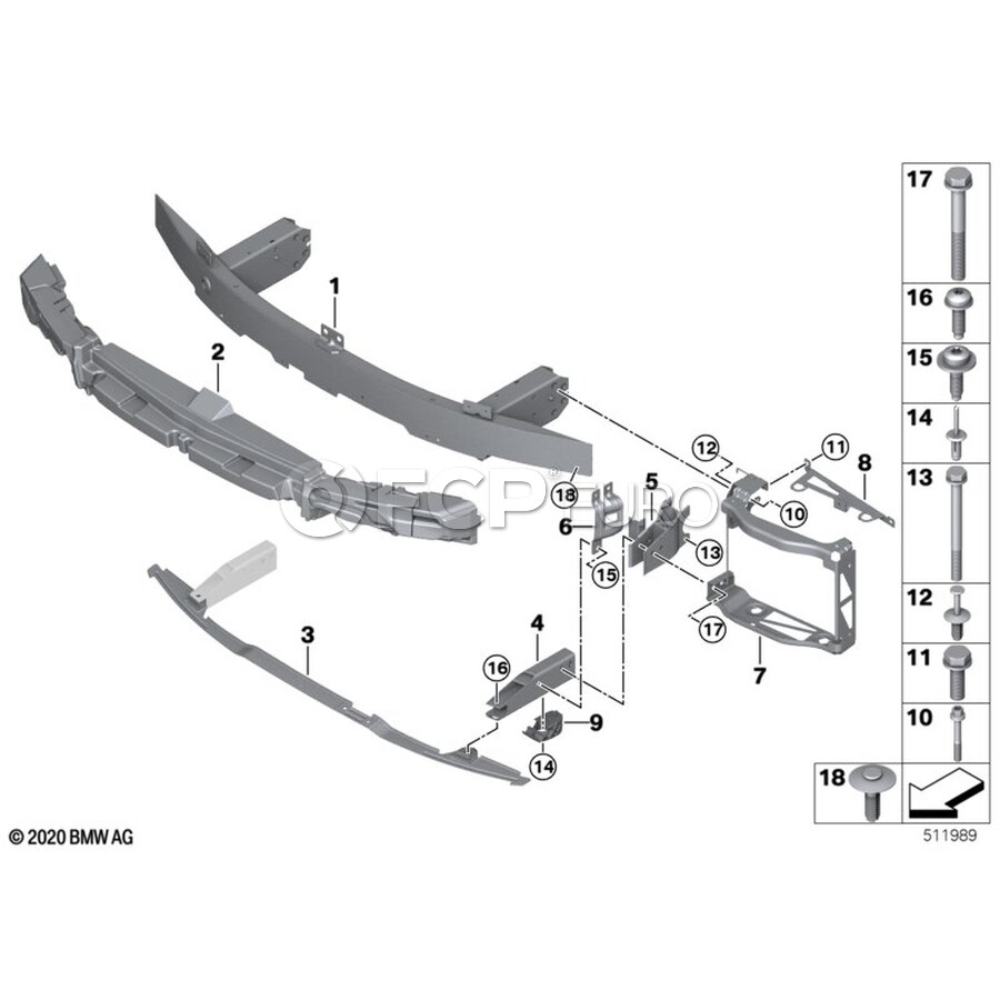 BMW Bumper Cover Reinforcement - Genuine BMW 51118074896 | FCP Euro