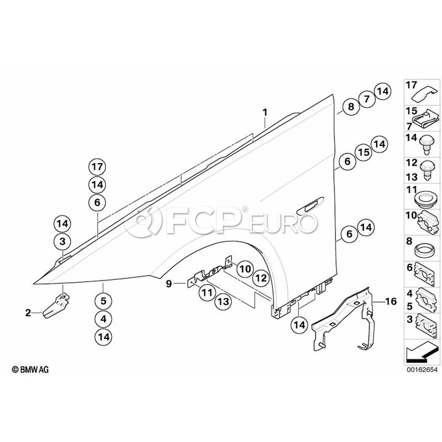 BMW Slide Element Rain Channel-A-Pillar - Genuine BMW 41317174887 | FCP ...
